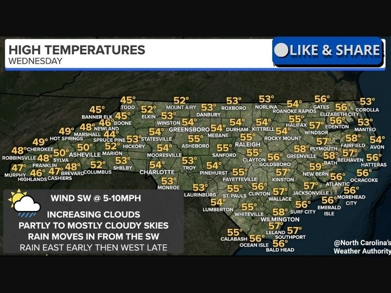 North Carolina Weather Shifts Wednesday as Cold Front Brings Rain ...